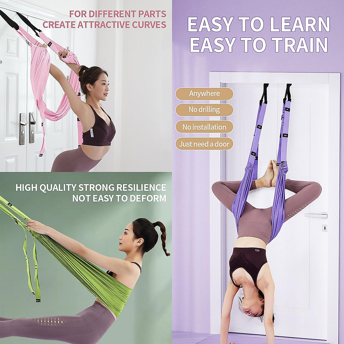 Leg Stretcher Strap Adjustable Fitness Band for Waist Trainer Stretching Door Swing Flexibility Tensile Trainer with Carrying Pouch for Yoga Practitioner Ballet Dancer Gymnastics Exercises (Green)