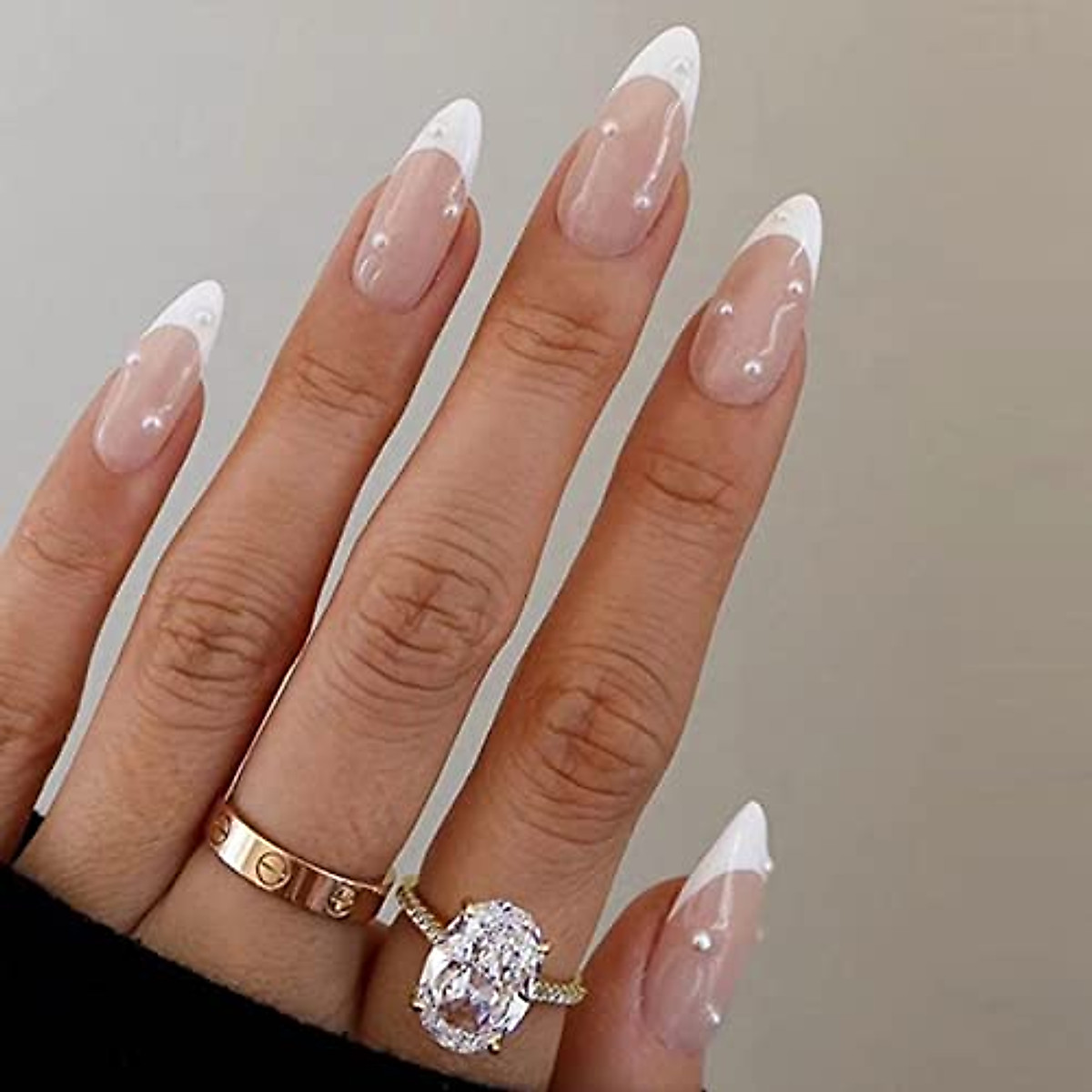 6 Packs (144 Pcs) Press on Nails Medium Design, Misssix Short Fake Nails Almond French Glue on Nails Set with Adhesive Tabs Nail File for Women