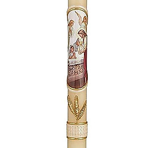 First Holy Communion Gifts for Girls, Hand Decorated Taper Candle with Image of Jesus Little Girl and Angels, Keepsake Gift Sacrament Celebration 9.75 Inches