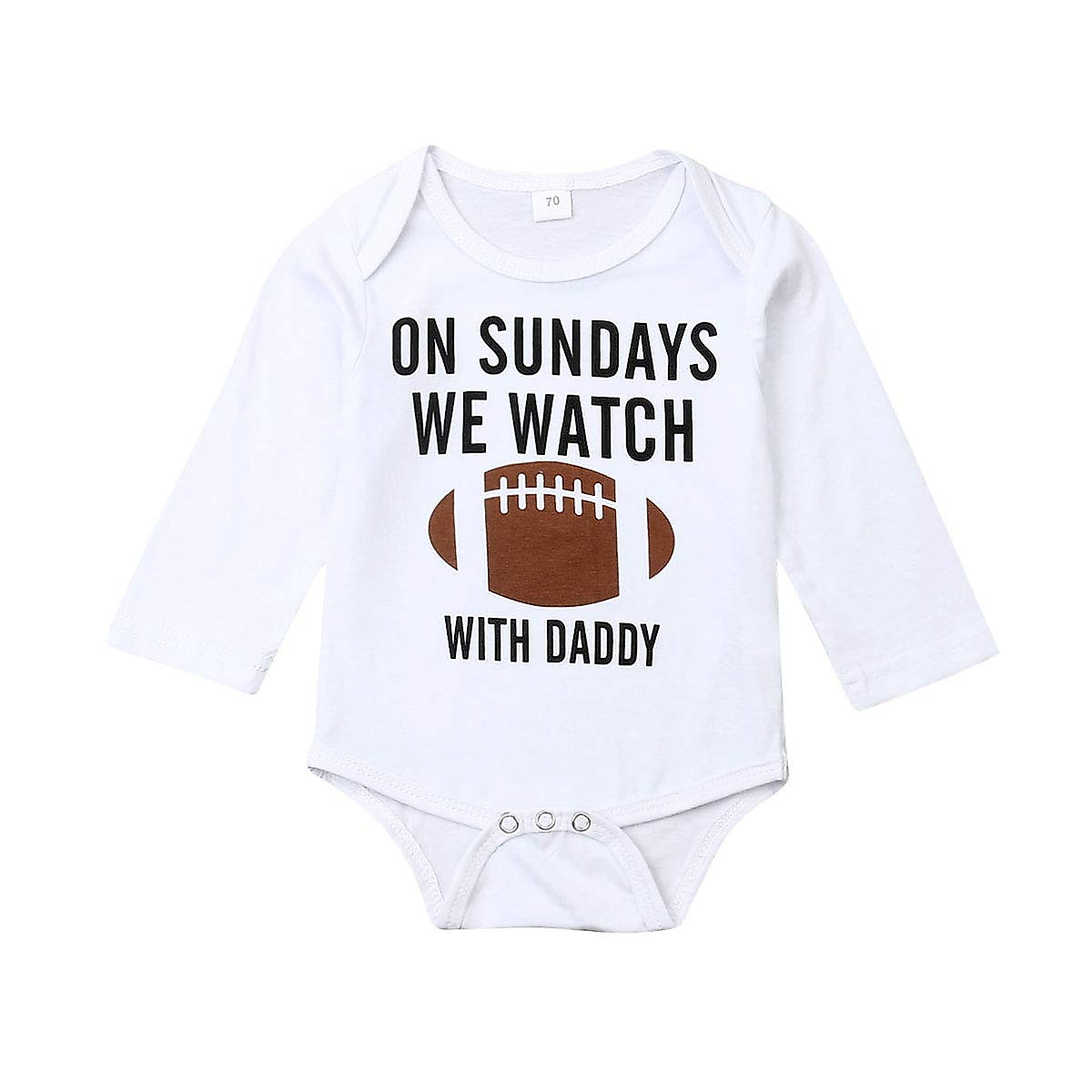 Honganda Funny Newborn Infant Baby Boy On Sundays We Watch Football with Daddy Bodysuit Romper (White-Long Sleeve, 6-12 Months)