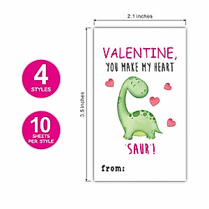 2.1" x 3.5" Valentine's Day Gift Wrap Self Adhesive Stickers | Dinosaur Theme Happy Valentine's Day Gift Wrapping Decorations and Supplies for Kids | 40 Gift Stickers-BGJ-002