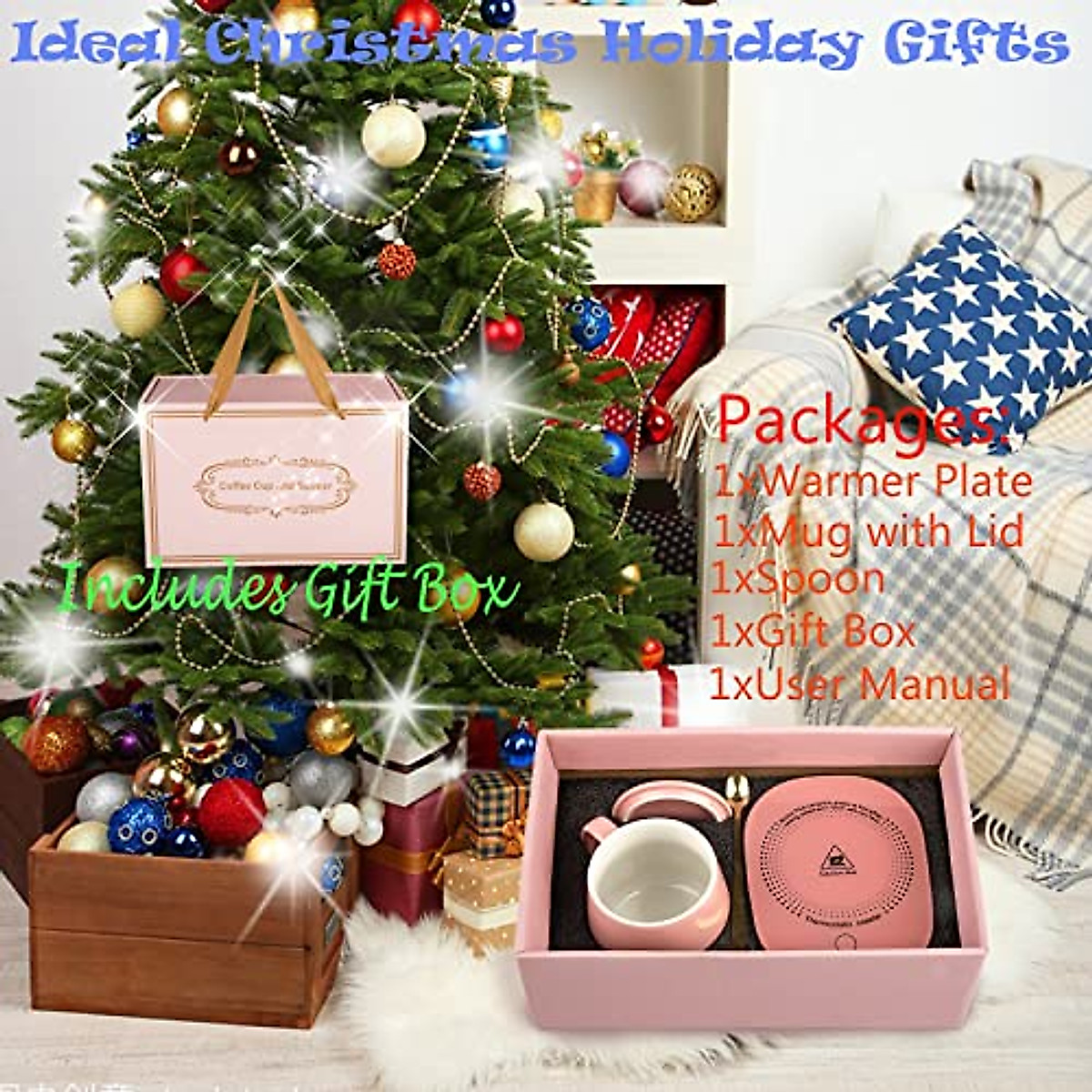 Coffee Mug Warmer with Mug, Coffee Cup Mug Warmer for Desk with Auto Shut Off, Mug Warmer Set for Desk Home Office--Birthday Coffee Gifts