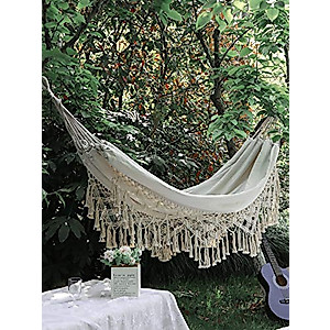 Hiplus Handmade Boho Large Brazilian Macrame Fringe 2 Person Double Deluxe Hammock Swing Net Chair for Beach, Yard, Bedroom, Patio, Porch, Indoor, Outdoor, Wedding Decor 79" Lx 59" W