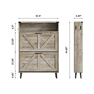 Vabches Shoe Storage Cabinet with 2 Flip Drawers,Shoe Cabinet with Open Storage,Entryway Shoe Storage with Barn Door Design,Slim Shoe Organizer Cabinet for Entrance/Hallway,Grey