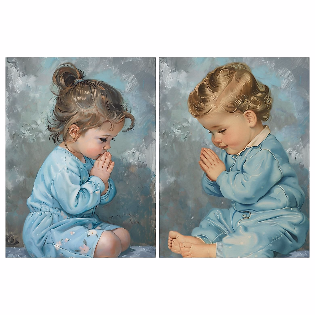 2 Packs 5D Diamond Painting Art Praying Angel Babies Kids Boy and Girl Full Drill Square Beads Diamond Painting Kits for Adults Crystal Gems Wall Art 30x40cm