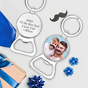 VEELU Custom Photo bottle opener keychain Engraved Photo Key chain For Dad Family Gifts With Bottle Opener