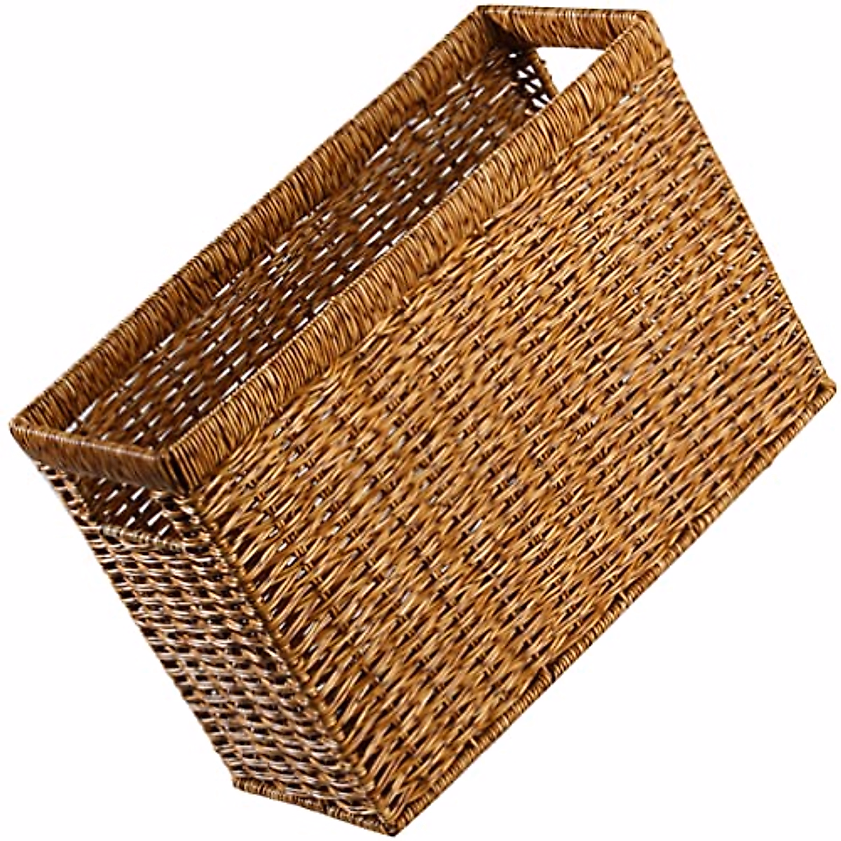 Cabilock Woven Magazine Basket Natural Narrow Magazine Wicker Basket Magazine Storage Bin Rattan Magazine Holder with Handle for Home Office