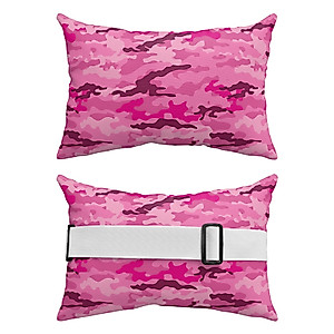 LUSWEET Beach Pillowcases Camouflage Netting Camo Pink Pool Pillowcases 2 Pillow Cases with Adjustable Elastic Tape Band Waterproof Pillowcases Camping Pillow Shams for Outdoor