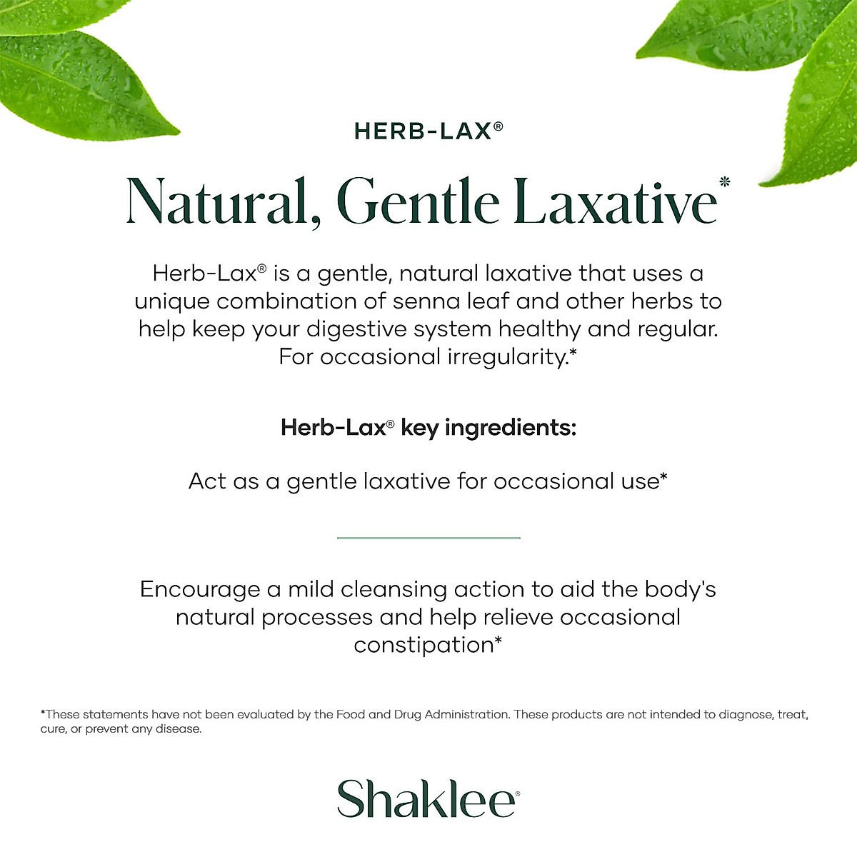Shaklee - Herb-Lax® Gentle Laxative - Herbal Blend with Senna Leaf for Digestive Health & Regularity - Occasional Constipation Support- Enhanced Proprietary Formula - 240 Tablets