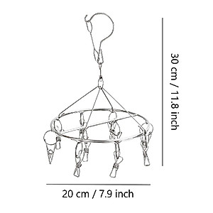 WudTus Sock Dryer with 20 Clips for Underwear Lingerie Baby Clothes and Small Laundry Items, Stainless Steel Rotatable Drying Rack,10 Peg, 1 Pack Round & 1 Pack Rectangle