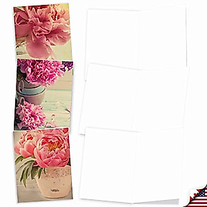 The Best Card Company - 10 Blank Note Cards with Flowers (4 x 5.12 Inch) - Floral Notecards, All Occasion Boxed Assortment - Full Blooms M6553OCB