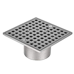 Annde 4-1/4 Square Floor Shower Drain, Shower Drain Base for Low Profile Shower Pan Nickel Brushed with Various Finish Style, for Kitchen,Bathroom (Grid)