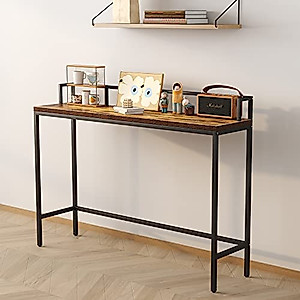 Yusong 47" Long Sofa Table, Narrow Console Table Behind Couch, Tall Bar Tables Enterway Table, Small Skinny Foyer Table for Living Room Home Office Bar, Rustic Brown