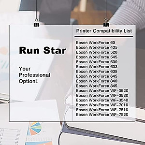 Run Star 5 Pack T127 Remanufactured Ink Cartridge Replacement for Epson 127 use for WF-3520 WF-3540 WF-7010 WF-7510 60 530 625 840 545 Printer (2 Black 1 Cyan 1 Magenta 1 Yellow)