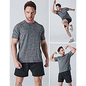 5 Pack Men’s Active Quick Dry Crew Neck T Shirts | Athletic Running Gym Workout Short Sleeve Tee Tops Bulk (Set 3, Large)