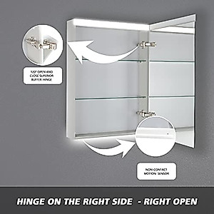 ExBrite LED Lighted Bathroom Medicine cabinets with Mirror,24 x 30 inch Mirror Medicine Cabinet,Aluminum Frame,3-Layer Storage Shelves,Infrared Sensor Switch,Dimmable(Right Opening Door)