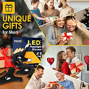 PARIGO LED Flashlight Gloves, Father Day Mens Gifts for Dad Husband Grandpa, Cool Gadget Christmas Birthday Gifts for Men Adults Him Boyfriend Guy, Hand Light for Fishing Camping Grill Car Repairing
