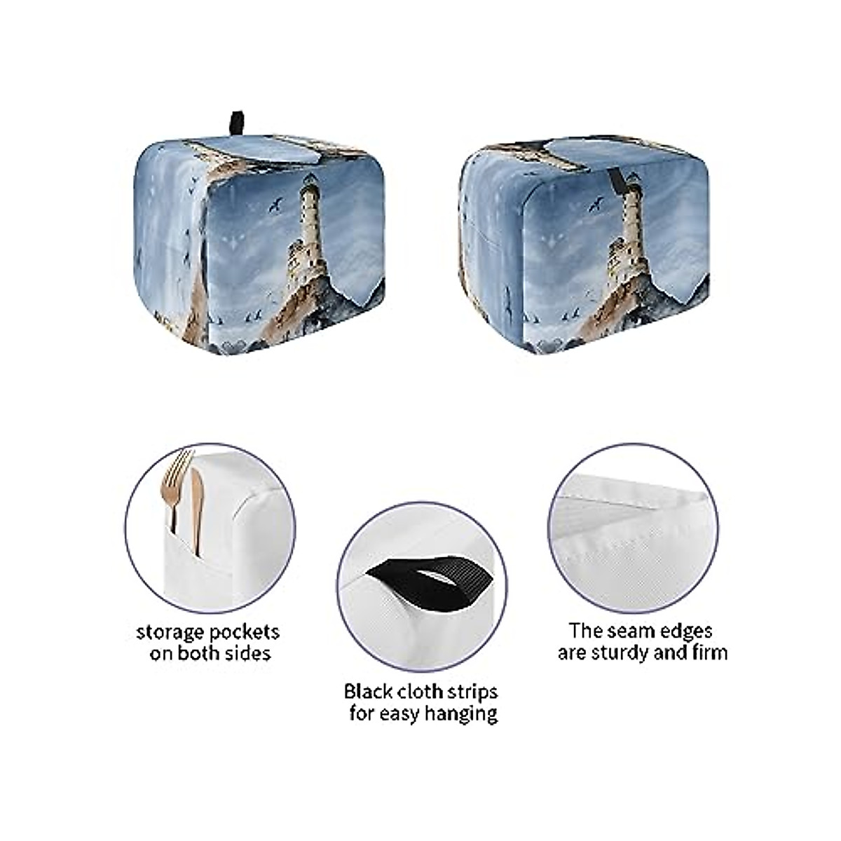 4 Slice Toaster Cover, Bread Machine Cover Lighthouse on An Isolated IslCircling Seagulls Retro Kitchen Appliance Dust Cover with Top Handle Fingerprint Protection Lightweight Kitchen Toaster Cover