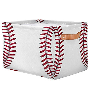 Baseball Storage Bin Basket,Sport Softball Large Toys Storage Cube Box with Handles, Collapsible Laundry Basket Rectangular Waterproof Storage Organizer Bin for Nursery Bedroom Shelves Gift Basket