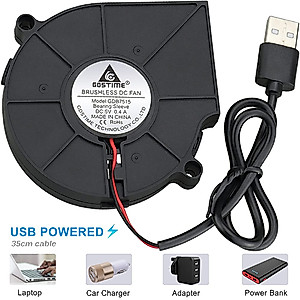 GDSTIME 75mm USB Fan, 75mm x 15mm Blower Fan, 5V DC Brushless Cooling Fan For Laptop