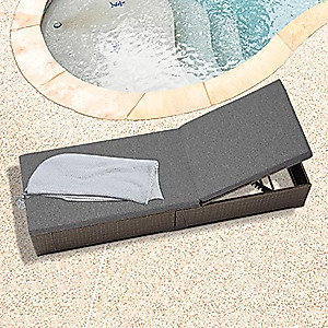 Kinsunny Outdoor PE Wicker Lounge Chair Patio Reclining Chair Furniture Set Beach Pool Adjustable Backrest Recliners with Dark Grey Cushions