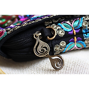 Canvas Crossbody Bag Cell phone Pouch Coin Purse for Women Embroidery Retro (flower)