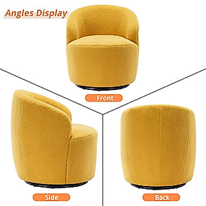 KIVENJAJA Swivel Barrel Chair, Teddy Sherpa Upholstered Modern Round Accent Arm Chairs, Boucle 360 Degree Swivel Small Single Sofa Armchair for Nursery Living Room Bedroom (Teddy, Yellow)