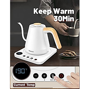 MeeLeya Electric Gooseneck Kettle with Temperature Control, Pour Over Coffee Kettle & Tea Kettle, Electric Kettle 1200 Watt, 0.8L (White)