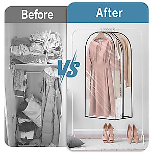 PADOLU 12" Gusseted All Clear Garment Bags for Hanging Clothes Storage 40" Dress Bags for Storage of Coats Sweater, Jacket,Dresses(3 Packs)…