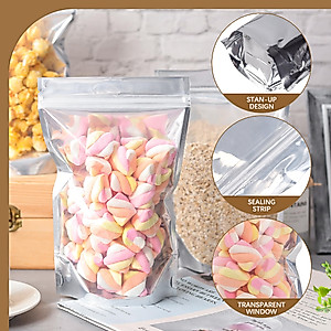 LOKQING Mylar Bags for Food Storage Resealable Bags for Small Business Stand Up Packaging Bags (100PACK,4.9 x7.9Inches)