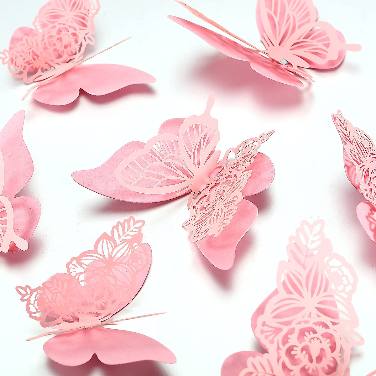 120 Pieces 3D Layered Butterfly Wall Decor Charming Butterfly Mural Decals Stickers DIY Decorative Wall Decals for Baby Room Home Wedding Party Decor (Pink)