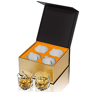KANARS Rocks Whiskey Glass, Crystal Old Fashioned Glasses Set of 4 In Gift Box for Dad, Unique 7 Oz Lowball Tumbler Glasses for Scotch Rum Tequila Snifter Vodka, Bourbon Gift for Men