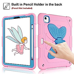 for iPad Air 5th/4th Generation Case with Screen Protector,iPad Pro 11 Inch Case Butterfly Stand Strap Cute Dolls Pencil Holder Kids Hard Cover for iPad Air 4th 5th 10.9/iPad Pro 11 2022-Pink Blue