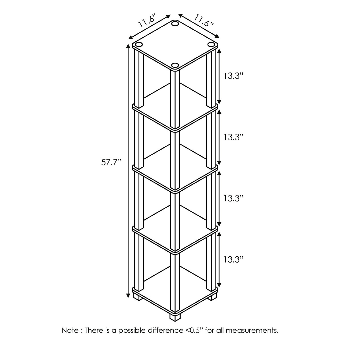 FURINNO Turn-S-Tube 5-Tier Corner Square Rack Display Shelf, Americano/Black
