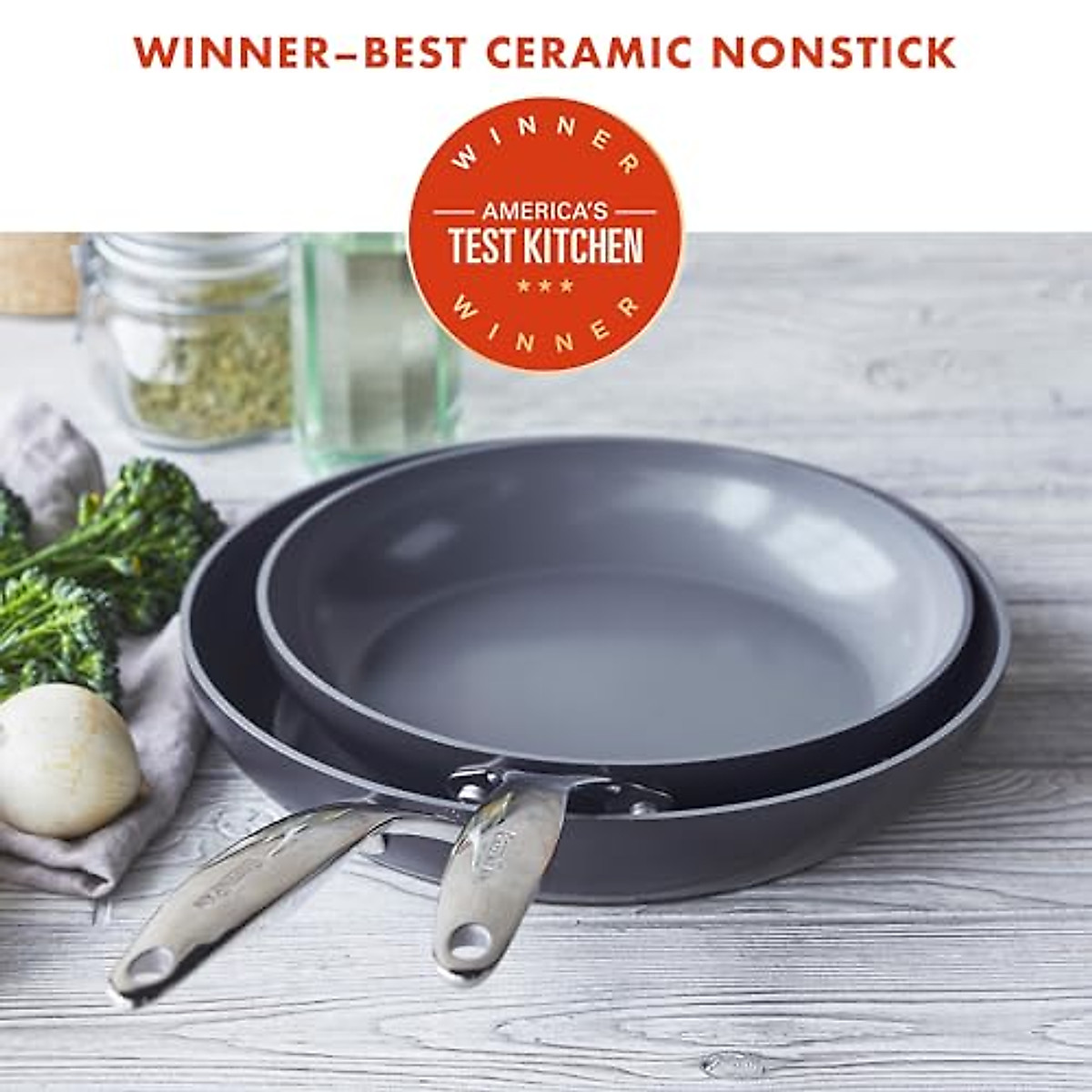 GreenPan Valencia Pro Hard Anodized Healthy Ceramic Nonstick 10" and 12" Frying Pan Skillet Set, PFAS-Free, Induction, Dishwasher Safe, Oven Safe, Gray