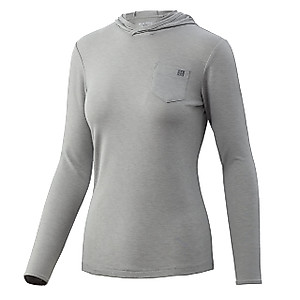 HUK Women's Waypoint Hoodie | Performance Long-Sleeve Shirt +50 UPF, Gray, Medium