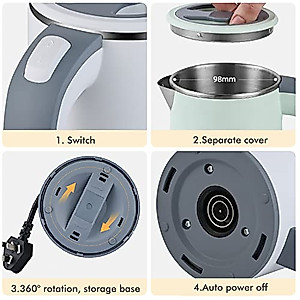 Mini Electric Kettle, 0.8L Portable Travel Tea Kettle Stainless Steel Double Layer Hot Water Cordless BPA-Free, 600 W Boil-Dry Protection Boiler and Heater Brand: NARBOR, green