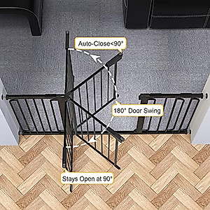 Mom's Choice Awards Winner-Cumbor 29.7-57" Baby Gate for Stairs, Extra Wide Dog Gate for Doorways, Pressure Mounted Walk Through Safety Child Gate for Kids Toddler, Tall Pet Puppy Fence Gate, Black