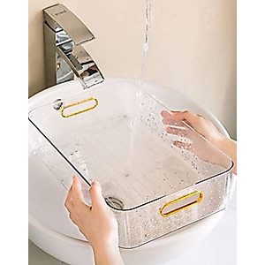 Elsjoy 2-Tier Basket Drawer Organizer, Pull-Out Cabinet Organizer Sliding Basket with Handle, Clear Basket Organizer for Under Sink, Kitchen, Bathroom, 14.5 x 10 x 16