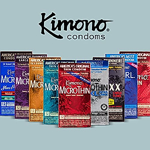 Kimono Microthin Plus - Premium Lubricated Natural Latex Condoms, Ultra Thin with Extra Moisture and AquaLube, Vegan-Friendly, No Latex Odor - Enhanced Sensitivity - Pack of 12