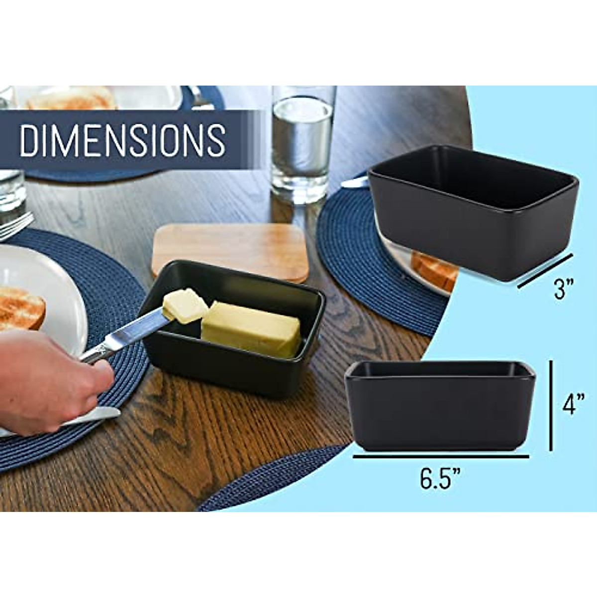 Nat & Jules Matte Black 6.5 x 4 Ceramic and Bamboo Butter Dish With Lid