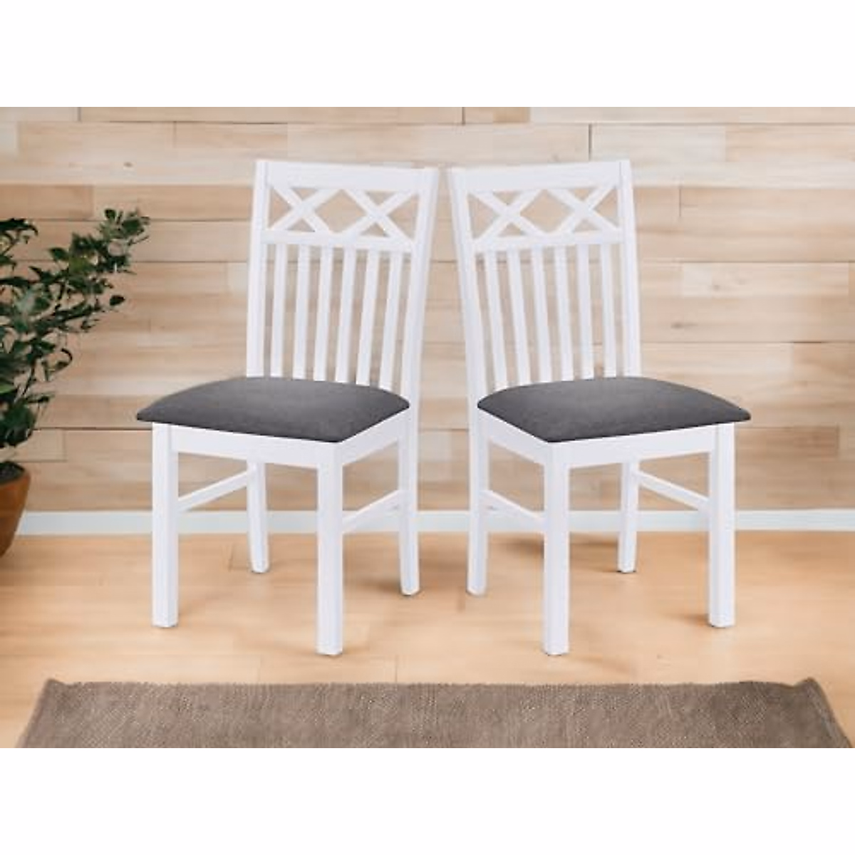 Liveasy Furniture Dining Chairs Set of 2, Dining Room Chairs with Solid Wood Legs, Kitchen Chairs with Cushion (White, Set of 2)