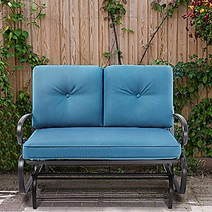 Omelaza Patio Bench, Porch Glider Outdoor Swing Glider Rocking Loveseat, Steel Frame Chair with Thick Cushion (Peacock Blue)