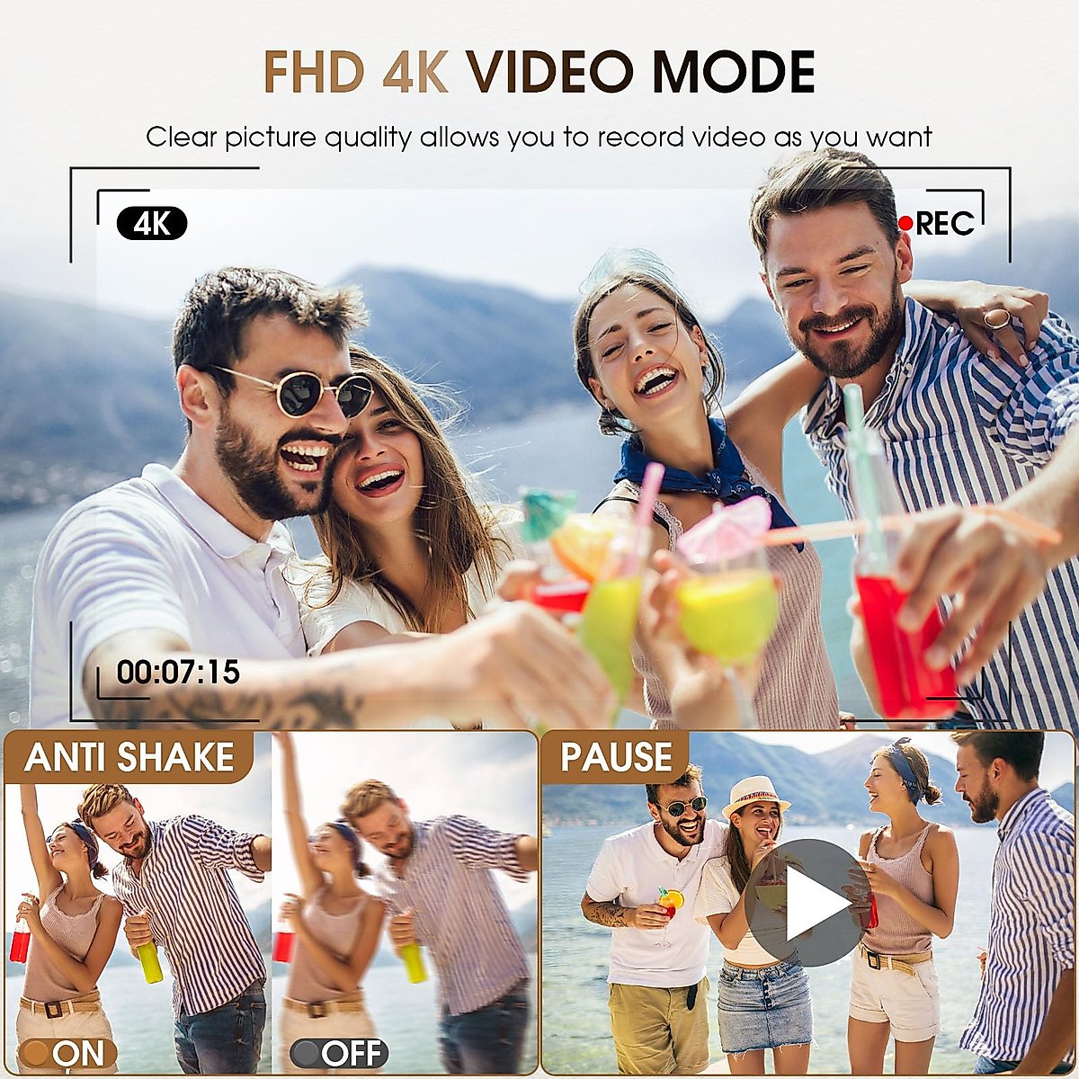 Upgraded 4K Digital Camera with SD Card Autofocus,48MP Point and Shoot Camera with Flash Viewfinder & Dial,Vlogging Camera Anti-Shake,16X Zoom Portable Travel Camera,2 Batteries