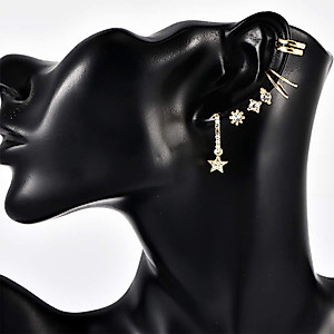 Missgrace 7 Pair Multiple Piercings Cute Big Hoop Elegant Rhinestones Earrings Set Vintage Star Earring Set Bohemian Earrings Stud Earrings Gold Punk Chain Earrings Set for Women (Style 3)