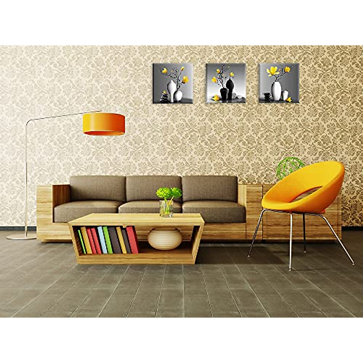 Flower Wall Art for Bathroom Hallway, SZ Elegant Orchid Still Life Canvas Painting Prints, Golden Magnolia in Black and White Vases Picture (Ready to Hang, Waterproof Decor)