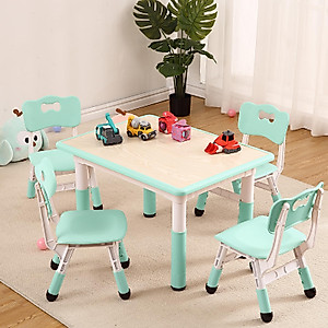 MilleLoom Kids Table and 4 Chairs Set, Height Adjustable Desk for Ages 2-8,Arts & Crafts Table,Graffiti Desktop, Non-Slip Legs, Max 300lbs, Children Multi-Activity Table for Classrooms,Daycares,Home