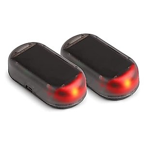 Car Solar Power Simulated Dummy Alarm Warning Anti-Theft LED Flashing Security Light Fake Lamp((2Red)