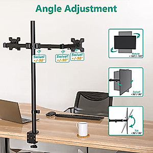 WALI Extra Tall Dual LCD Monitor Fully Adjustable Desk Mount Fits 2 Screens up to 27 inch, 22 lbs. Weight Capacity per Arm (M002XL), Black