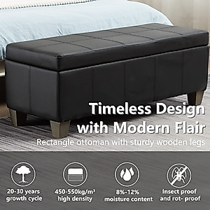 UDAX Black Faux Leather Ottoman with Storage, Rectangular Extra Long Storage Bench for Bedroom and Living Room